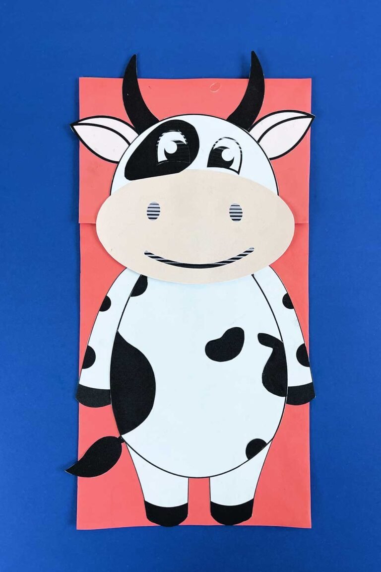 Cow Paper Bag Puppet Craft For Kids (Free Printable Template) - Draw ...