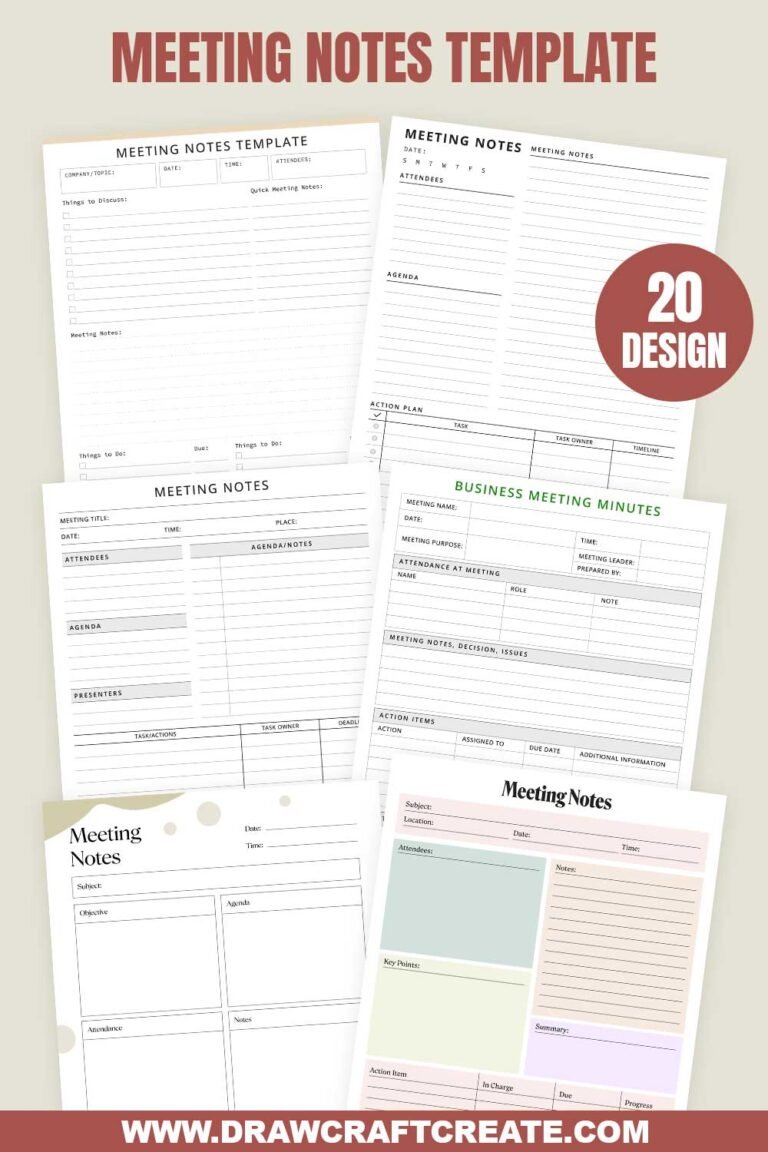 Free Printable Meeting Notes Template - Draw Craft Create