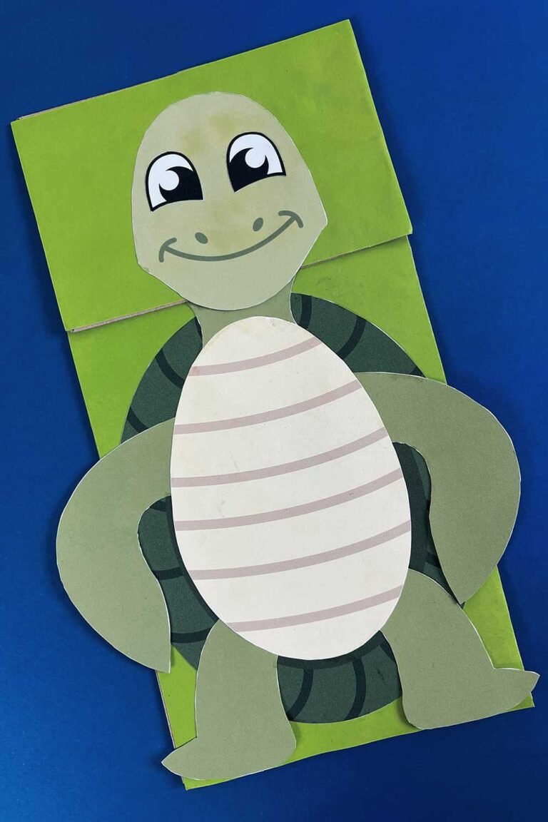 Turtle Paper Bag Puppet Craft For Kids (Free Printable Template) - Draw ...