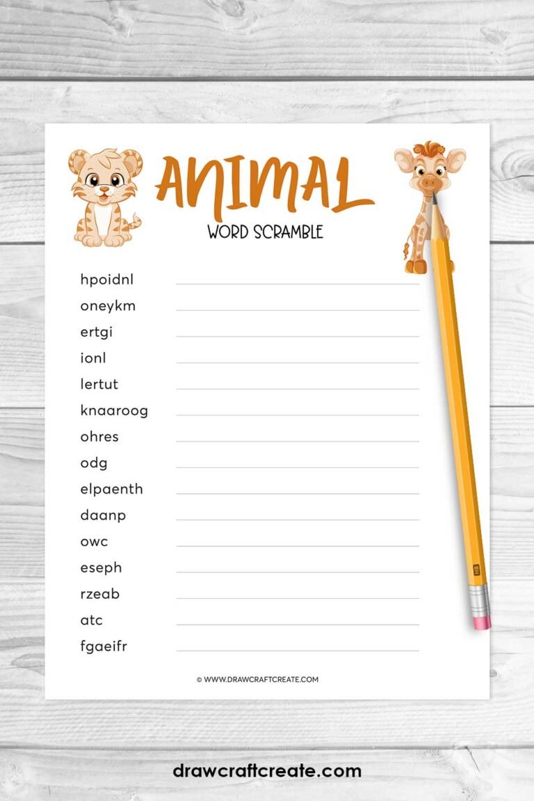 Free Printable Animal Word Scramble - Draw Craft Create