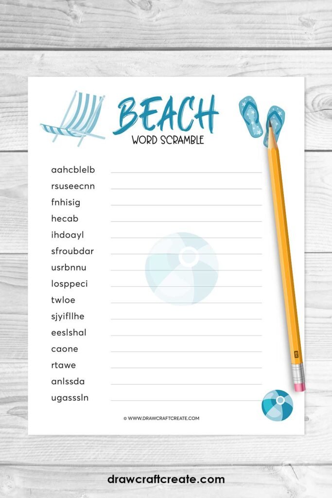Free Printable Beach Word Scramble - Draw Craft Create