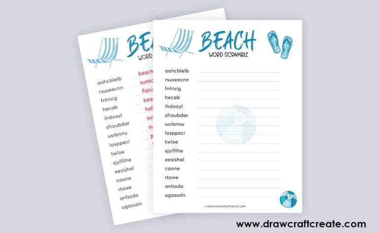 Free Printable Beach Word Scramble - Draw Craft Create