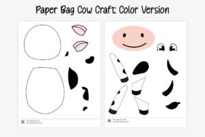 Cow Paper Bag Puppet Craft For Kids (Free Printable Template) - Draw ...
