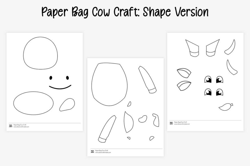 Cow Paper Bag Puppet Craft For Kids (Free Printable Template) - Draw ...