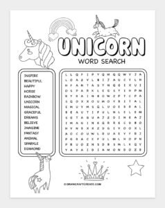Free Printable Unicorn Word Search - Draw Craft Create