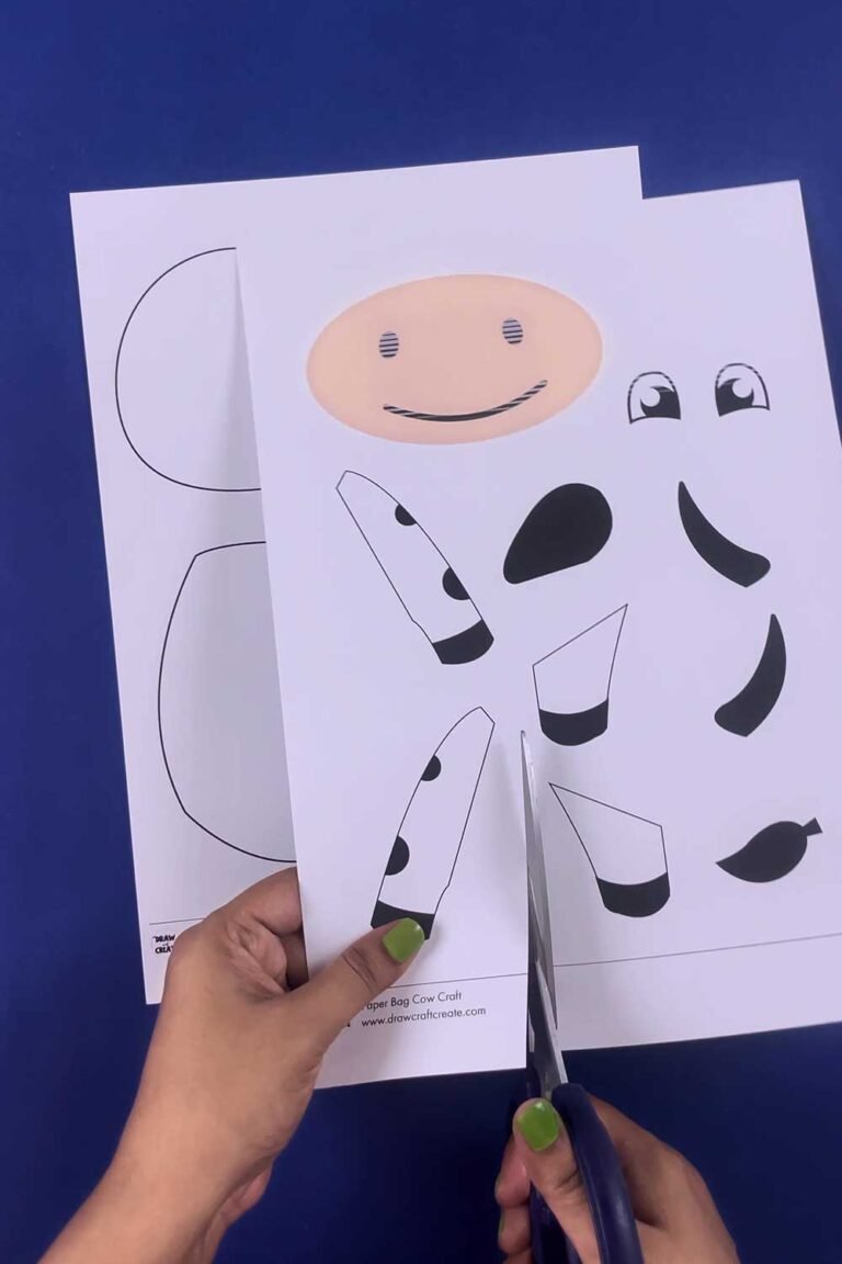 Cow Paper Bag Puppet Craft For Kids (Free Printable Template) - Draw ...