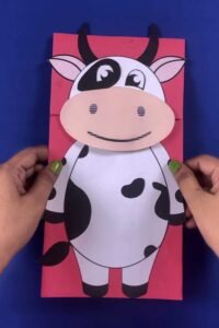 Cow Paper Bag Puppet Craft For Kids (Free Printable Template) - Draw ...