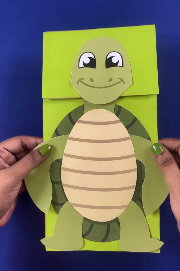 Turtle Paper Bag Puppet Craft For Kids (Free Printable Template) - Draw ...
