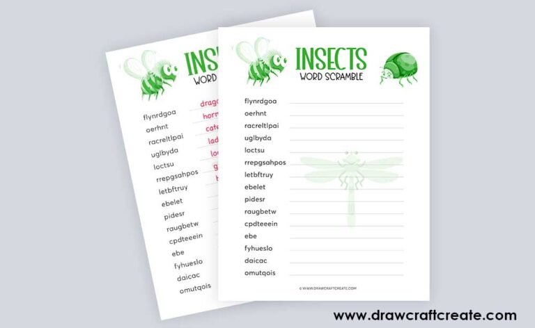 Free Printable Insects Word Scramble - Draw Craft Create