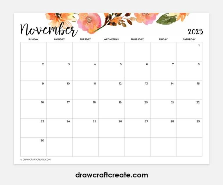 Free Printable November 2025 Calendars - Draw Craft Create