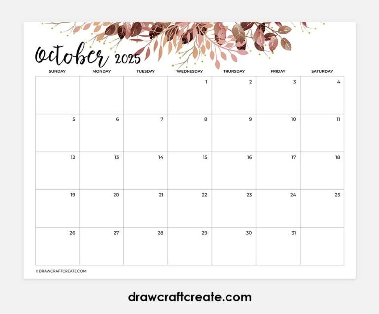 Free Printable October 2025 Calendars - Draw Craft Create