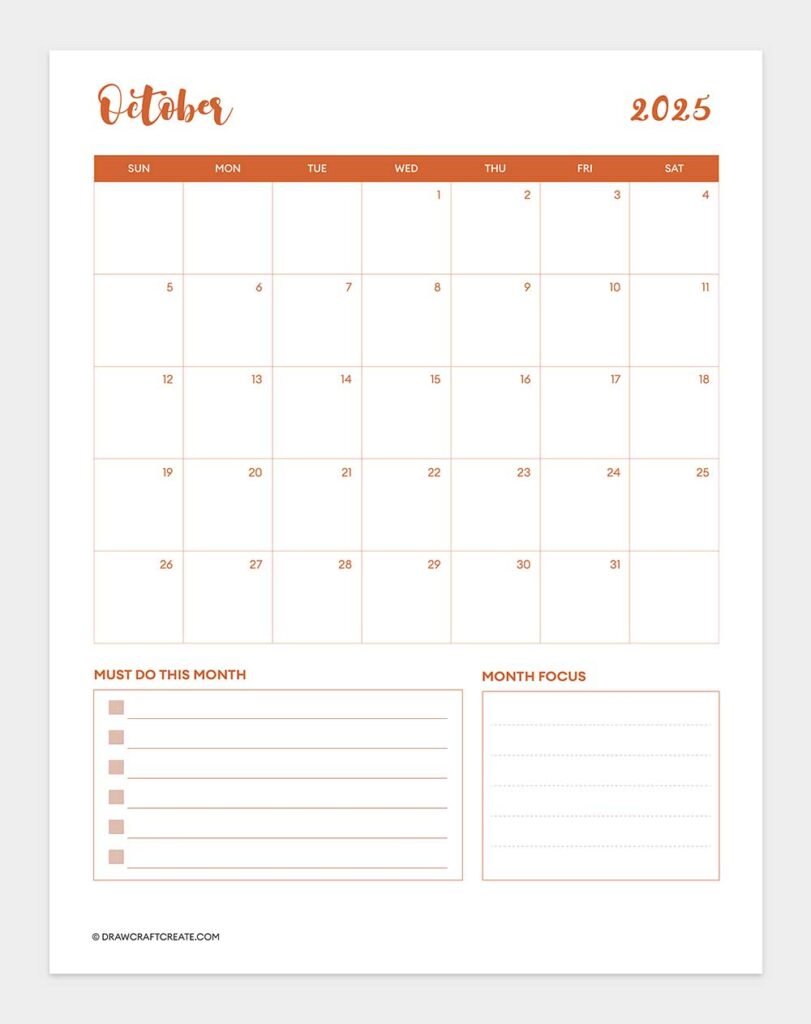 Free Printable October 2025 Calendars - Draw Craft Create