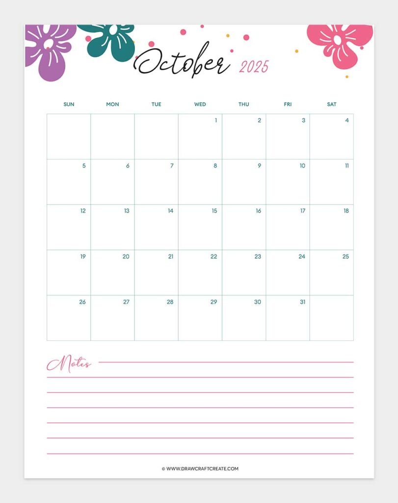 Free Printable October 2025 Calendars - Draw Craft Create