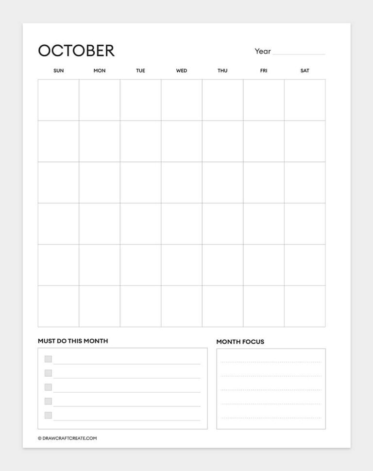 Free Printable October 2025 Calendars - Draw Craft Create
