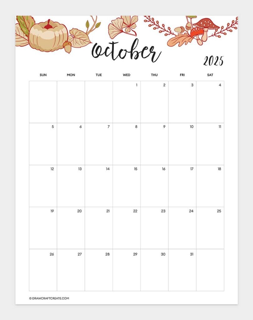 Free Printable October 2025 Calendars - Draw Craft Create