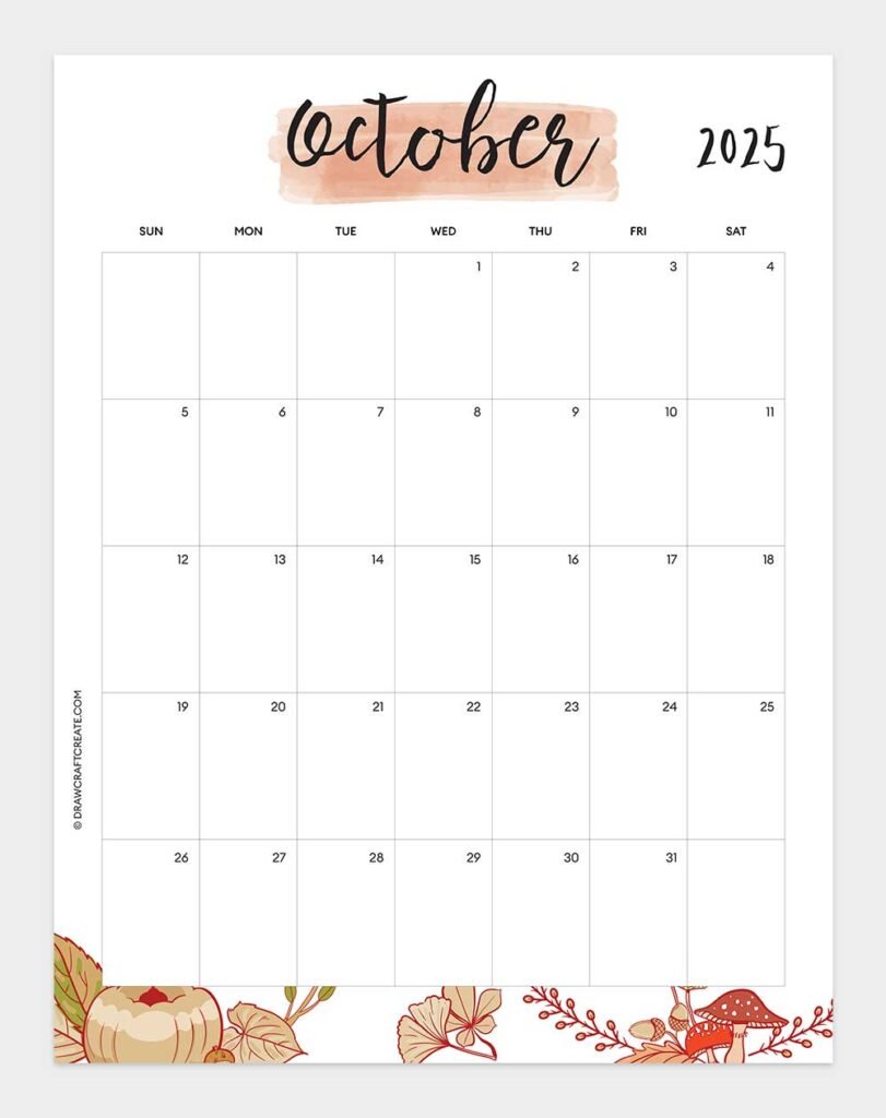 Free Printable October 2025 Calendars - Draw Craft Create