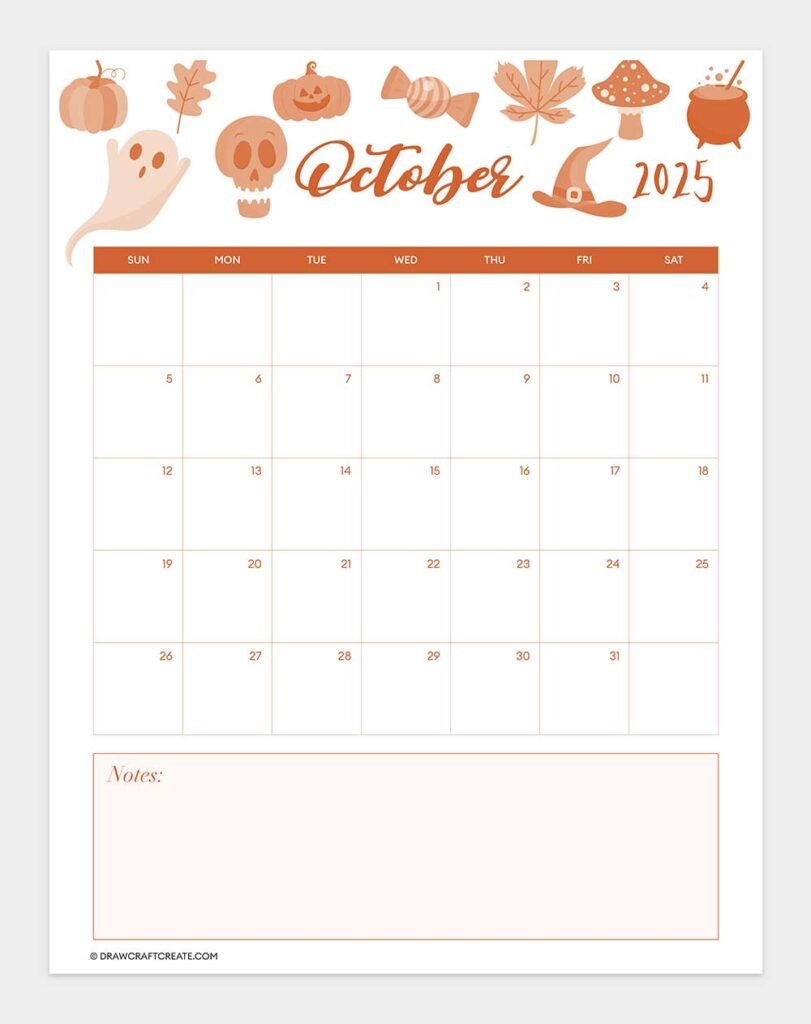 Free Printable October 2025 Calendars - Draw Craft Create