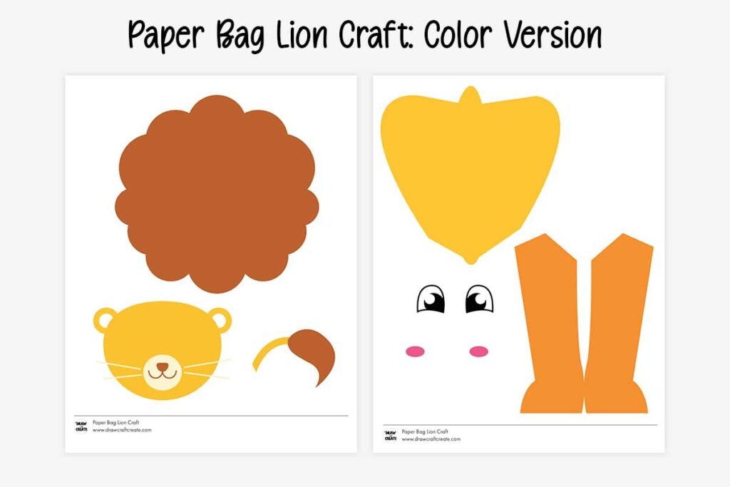 Lion Paper Bag Puppet Craft For Kids (Free Printable Template) - Draw ...