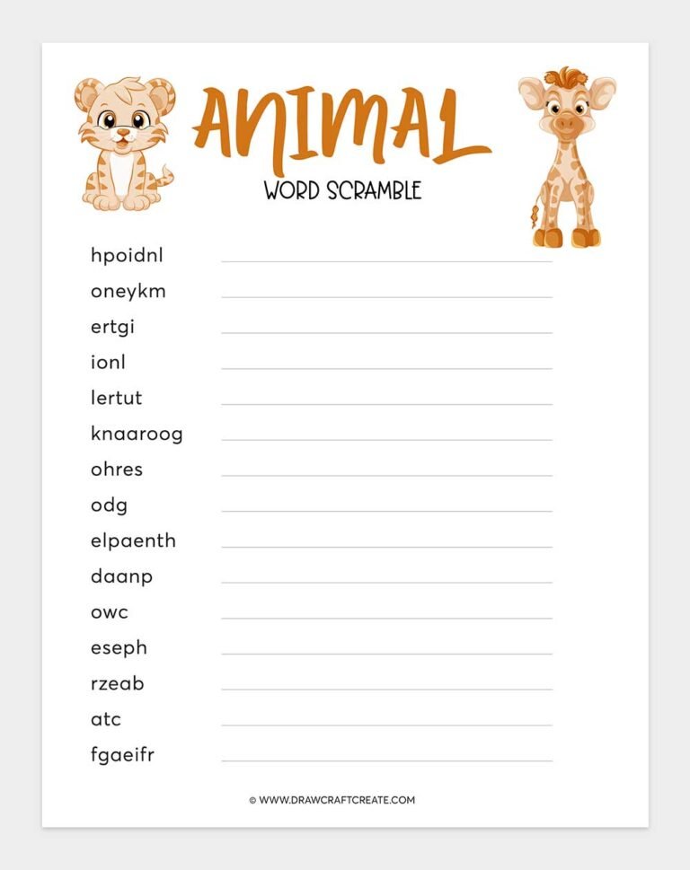 Free Printable Animal Word Scramble - Draw Craft Create