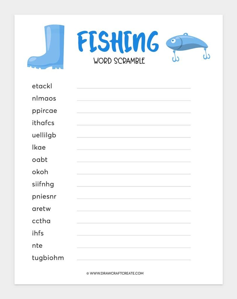 Free Printable Fishing Word Scramble - Draw Craft Create