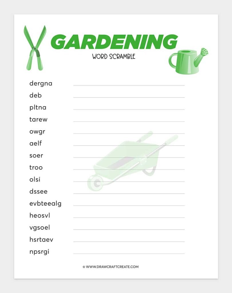Free Printable Gardening Word Scramble - Draw Craft Create