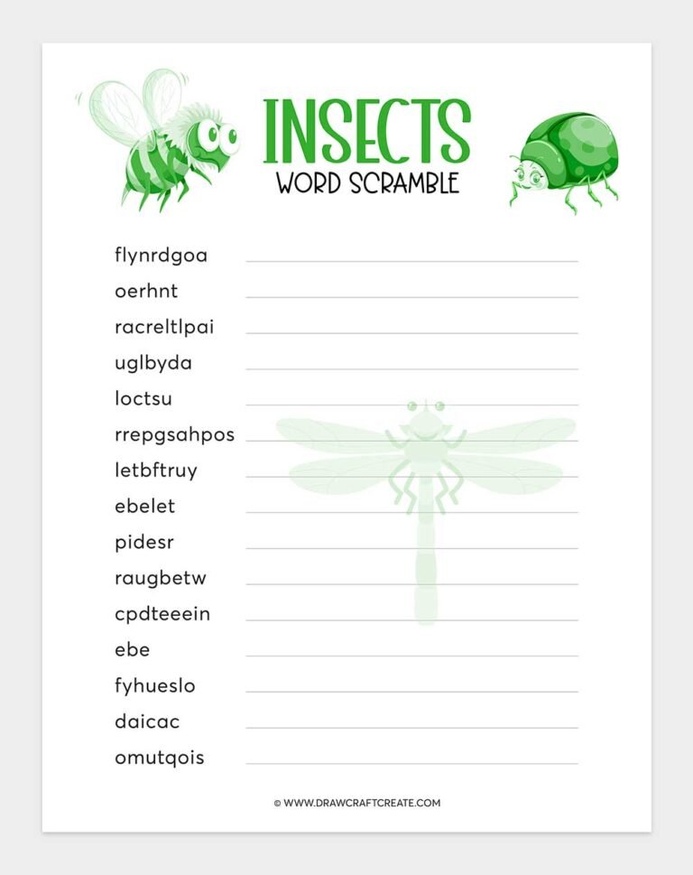 Free Printable Insects Word Scramble - Draw Craft Create