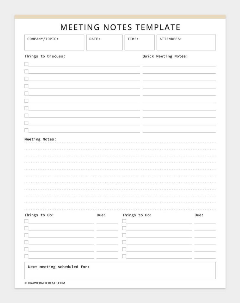 Free Printable Meeting Notes Template - Draw Craft Create