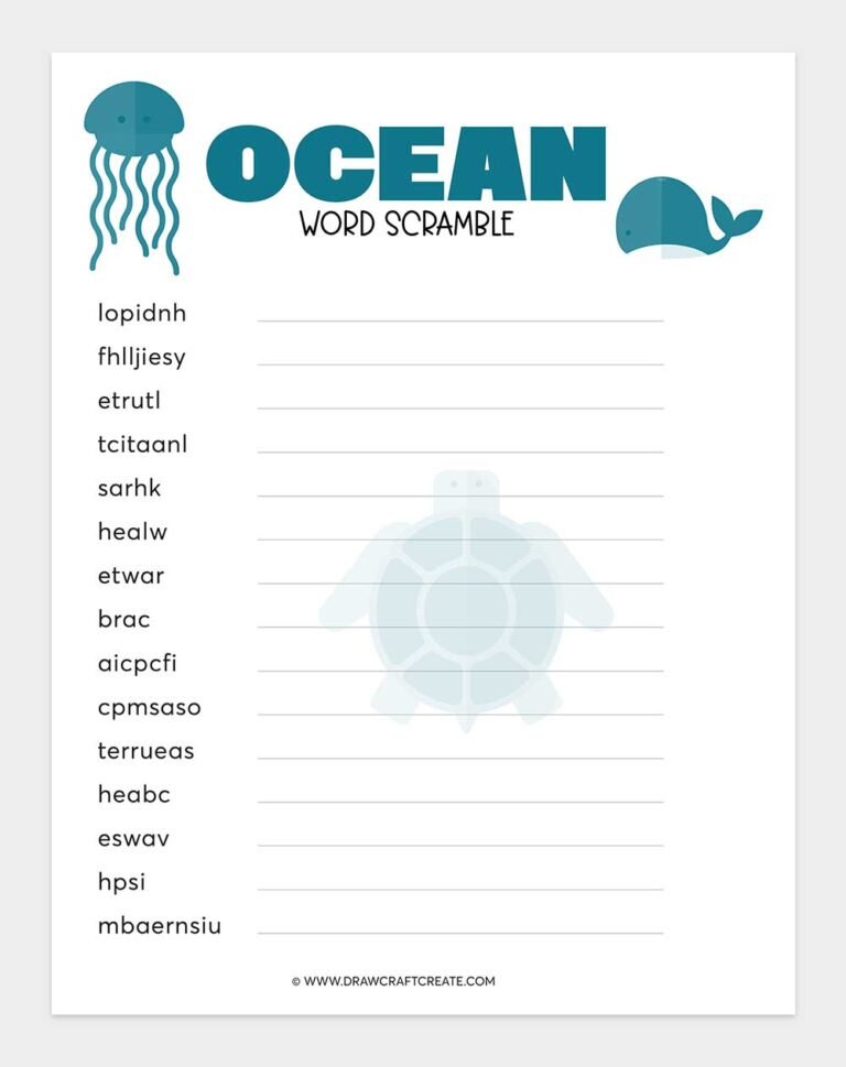 Free Printable Ocean Word Scramble - Draw Craft Create