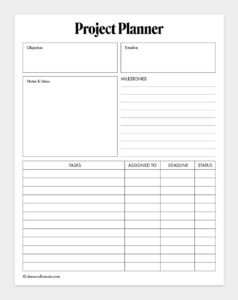 Free Printable Project Planner Template (12 Design) - Draw Craft Create