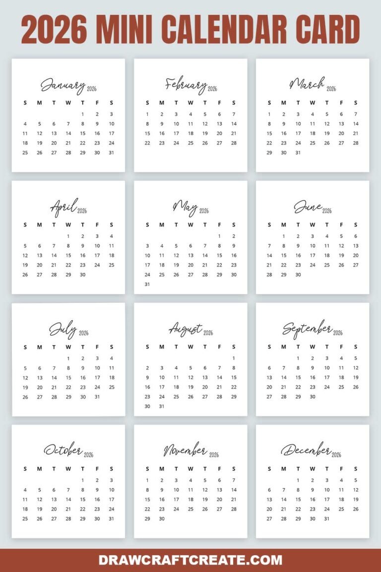 Free 2026 Yearly Calendar Printable (Sunday Start) - Draw Craft Create