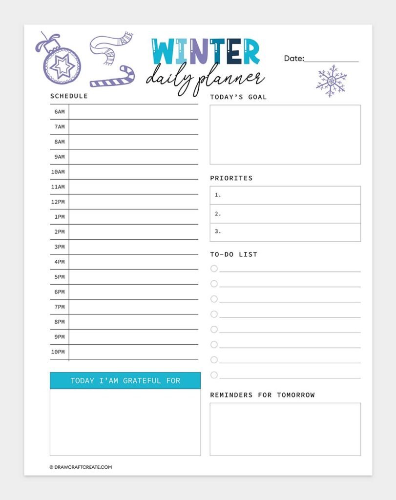 Free Printable Winter Planner 2026 (24 Pages) - Draw Craft Create