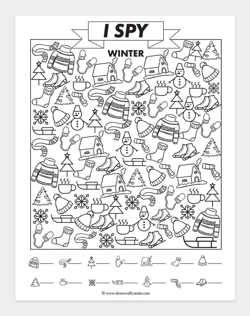Free Printable I Spy Winter Worksheet - Draw Craft Create
