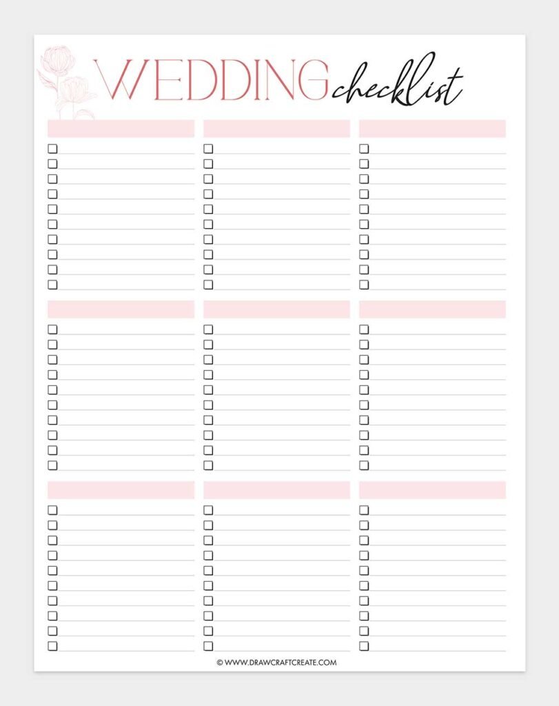 Free Printable Wedding Checklist Template - Draw Craft Create
