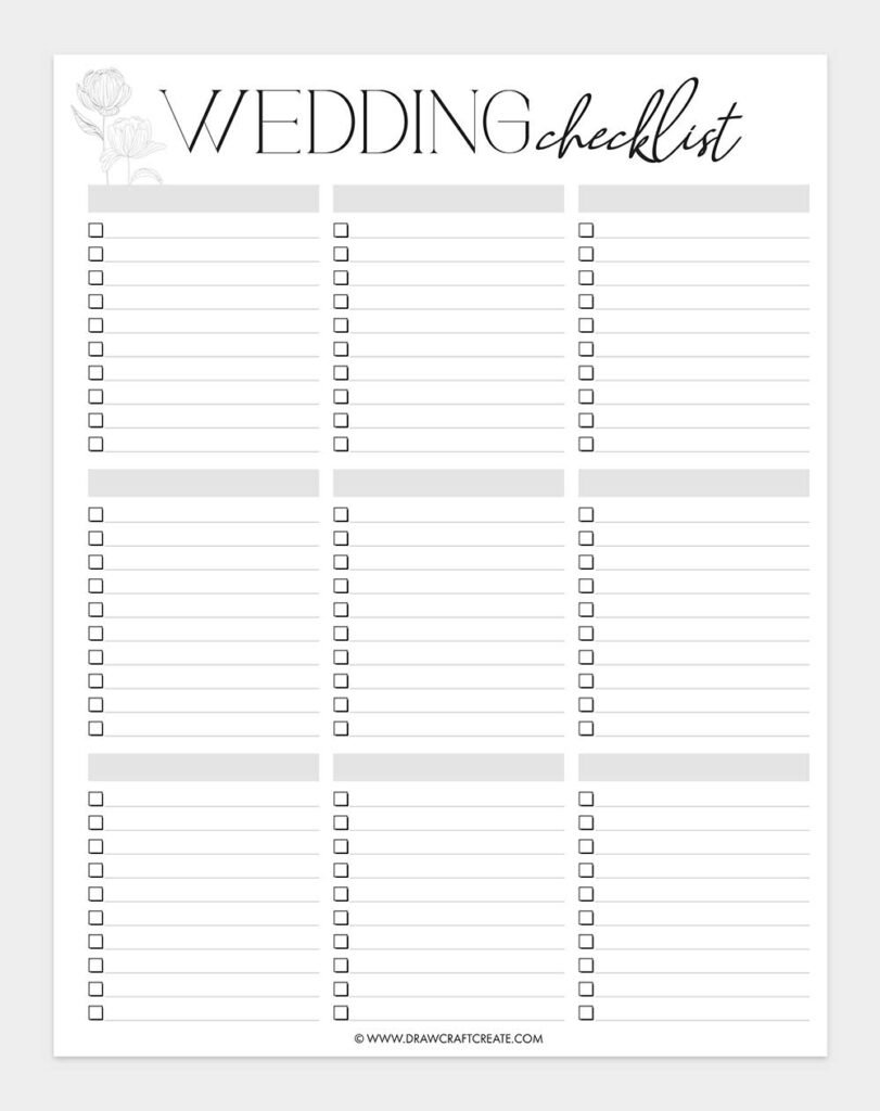 Free Printable Wedding Checklist Template - Draw Craft Create