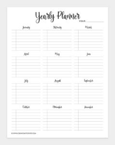 Free Printable Yearly Planner Templates (20 Design) - Draw Craft Create