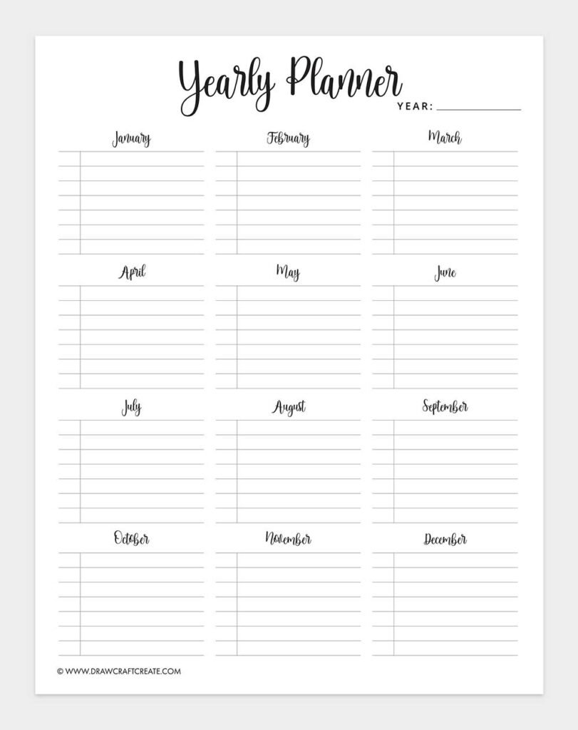 Free Printable Yearly Planner Templates (20 Design) - Draw Craft Create
