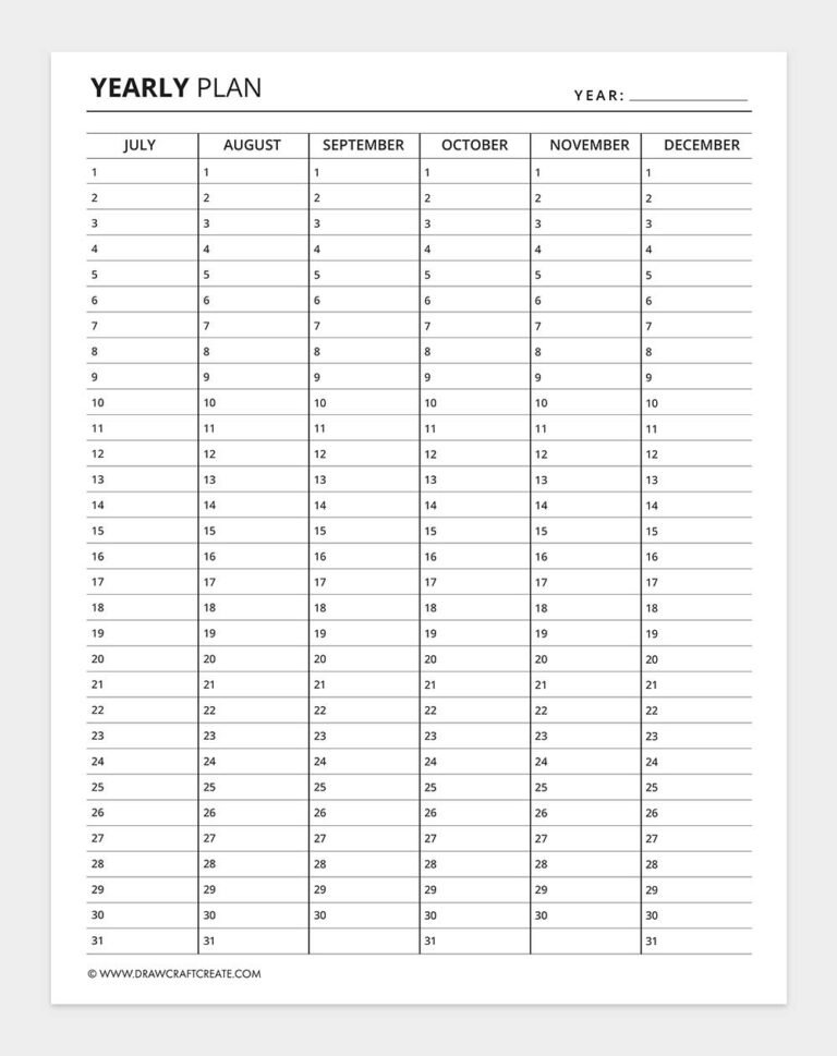 Free Printable Yearly Planner Templates (20 Design) - Draw Craft Create