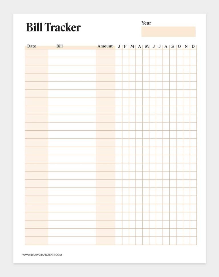 Free Printable Bill Tracker Templates (20 Design) - Draw Craft Create