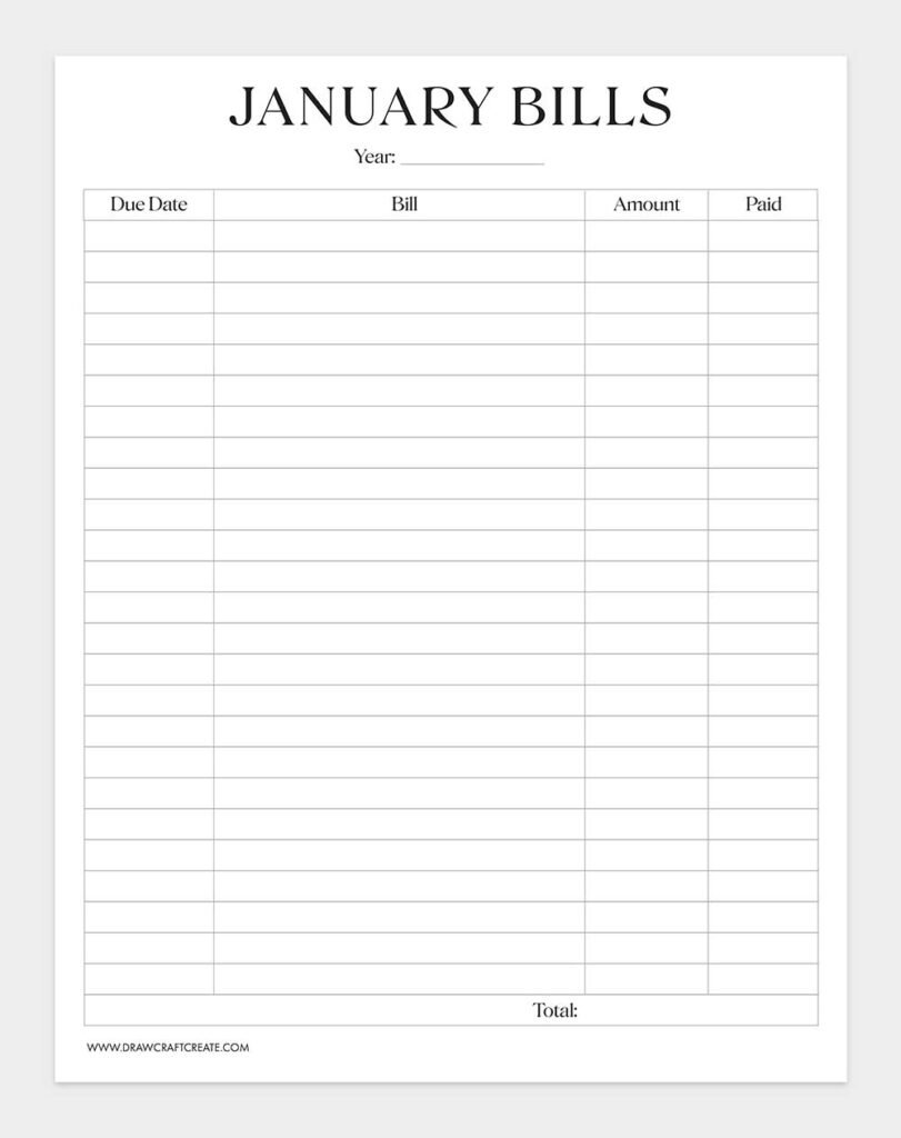 Free Printable Bill Tracker Templates (20 Design) - Draw Craft Create