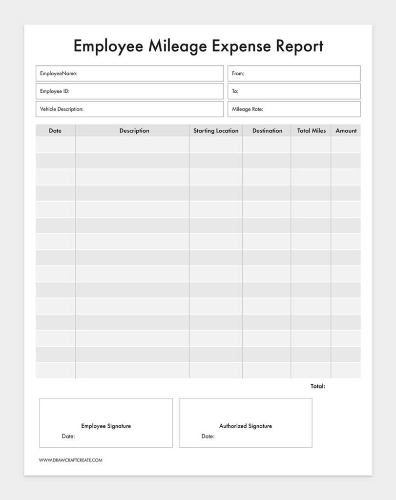 Free Printable Mileage Expense Templates (18 Design) - Draw Craft Create