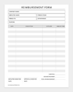 Free Printable Reimbursement Form Template (24 Design) - Draw Craft Create