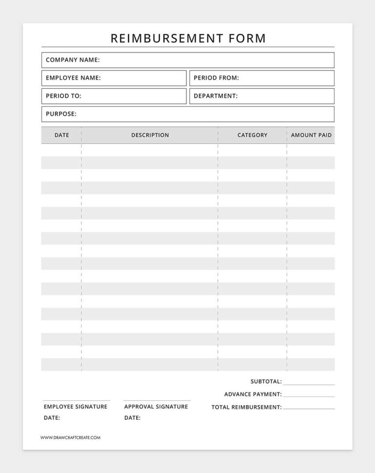 Free Printable Reimbursement Form Template (24 Design) - Draw Craft Create