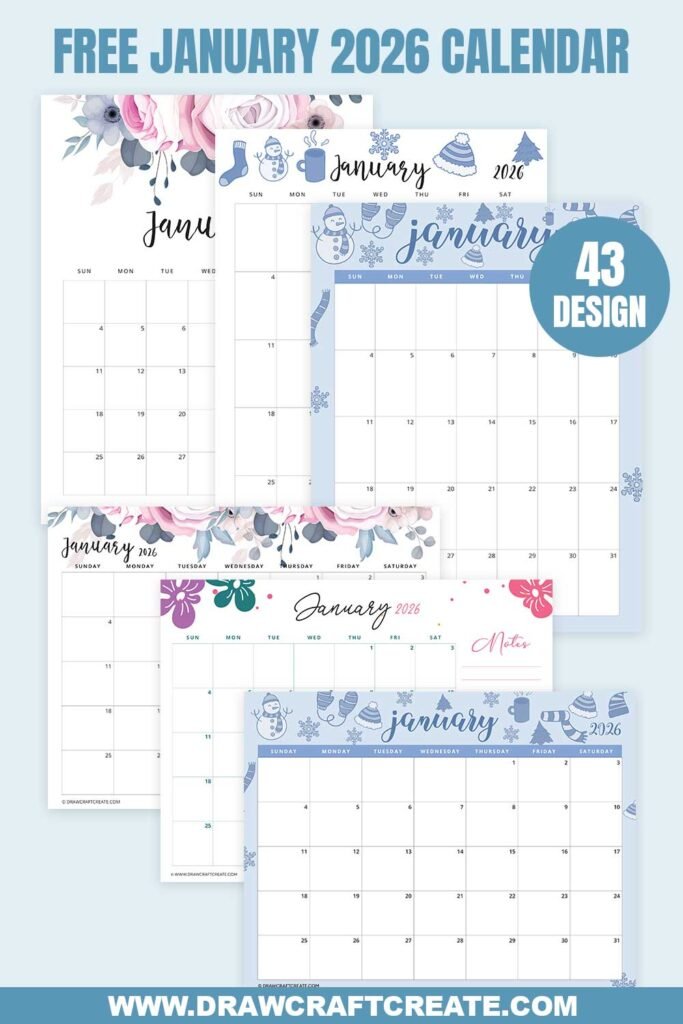 Free Printable January 2026 Calendars (43 Design) - Draw Craft Create