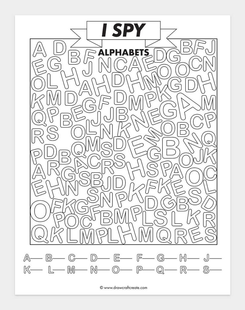Free Printable I Spy Alphabet Worksheet - Draw Craft Create