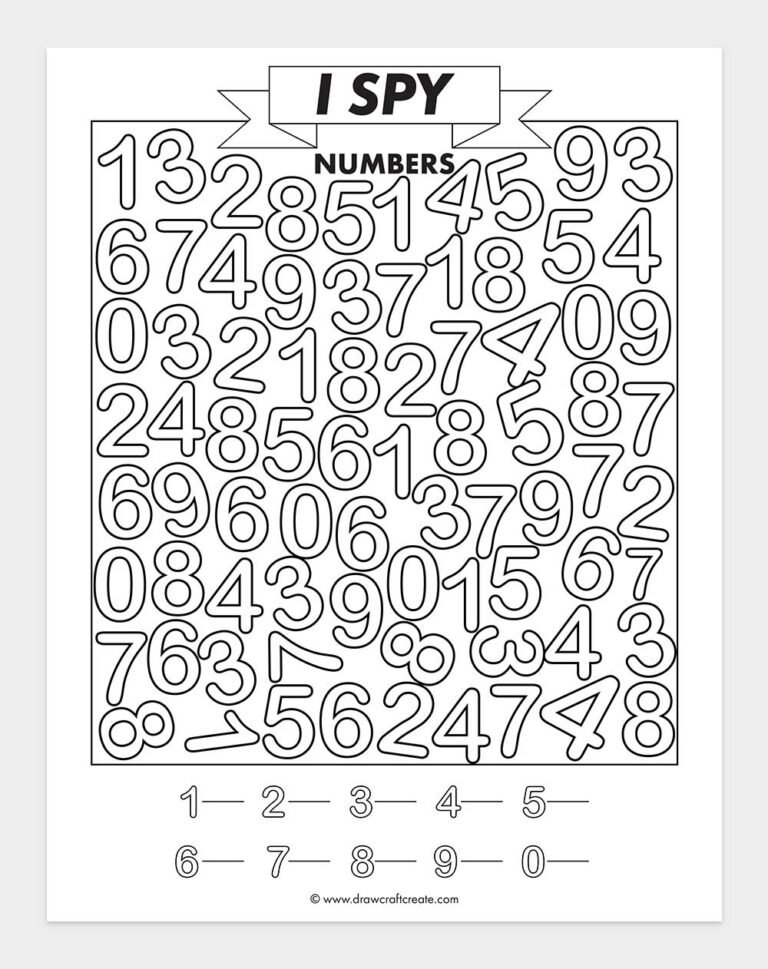 Free Printable I Spy Number Worksheet - Draw Craft Create