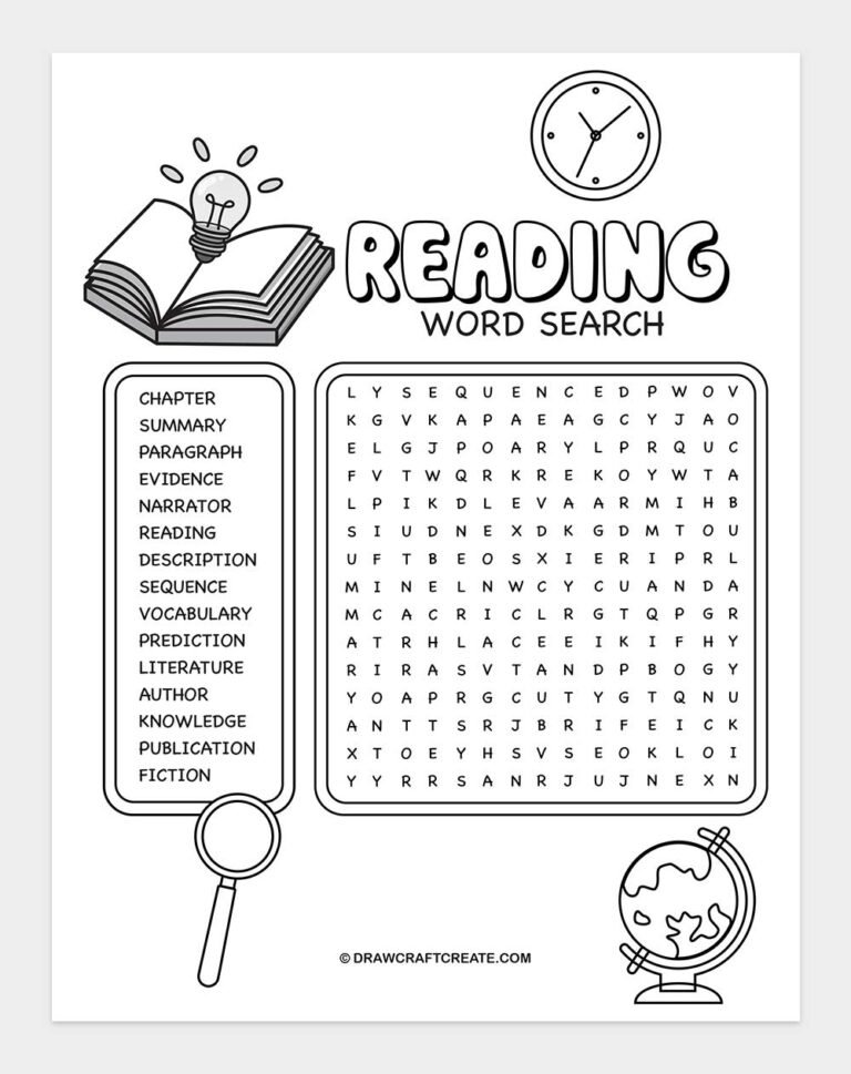 Free Printable Reading Word Search - Draw Craft Create