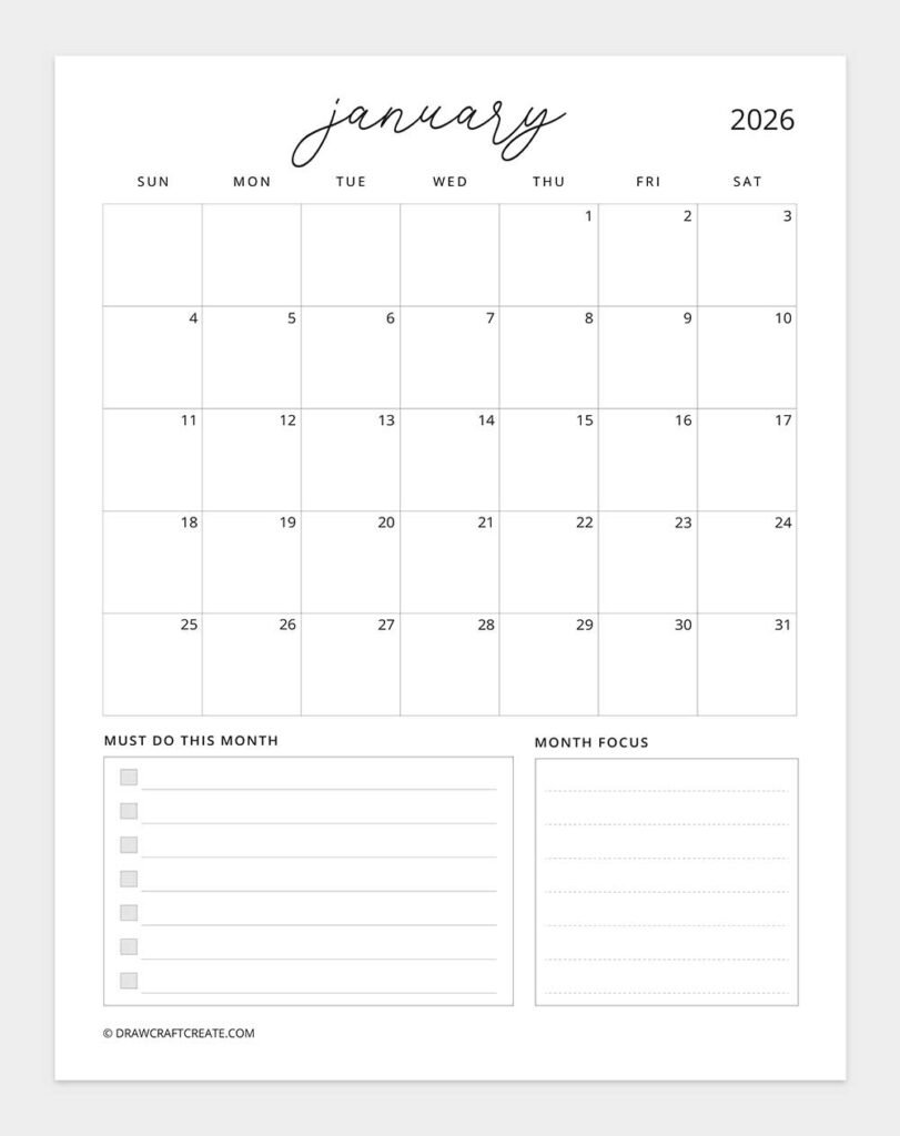 Free Printable January Planner (2026) - Draw Craft Create