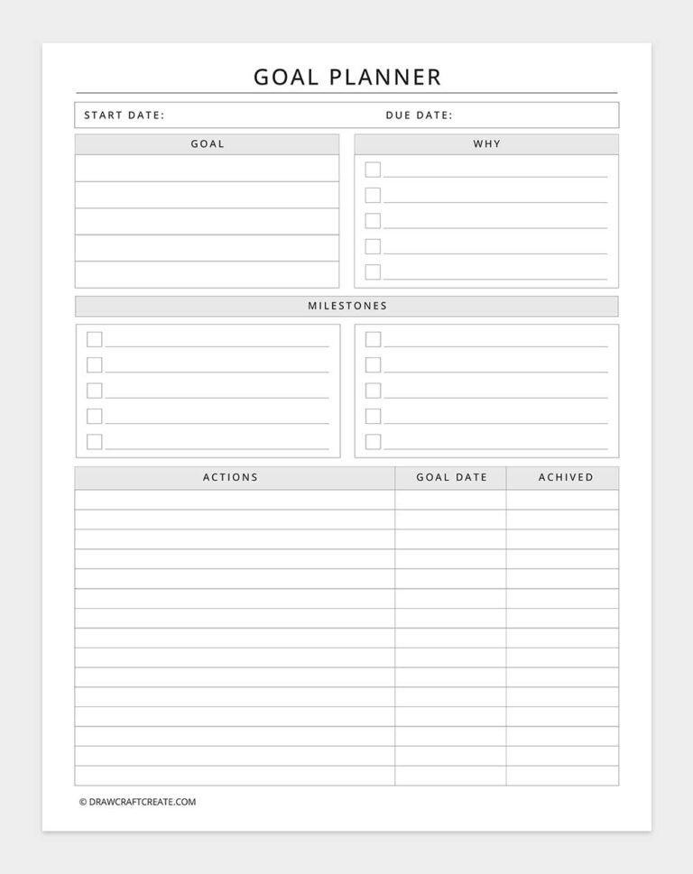 Free Printable Goal Planner (34 Pages) - Draw Craft Create