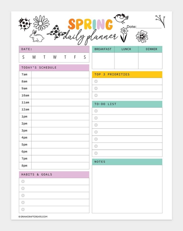 Free Printable Spring Planner 2026 (24 Pages) - Draw Craft Create
