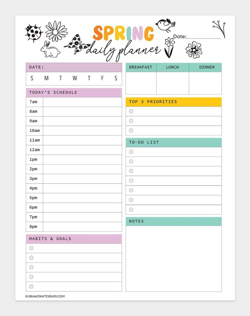 Free Printable Spring Planner 2026 (24 Pages) - Draw Craft Create